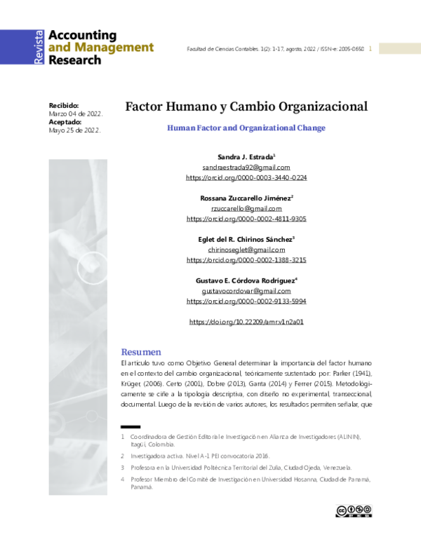 (PDF) Factor Humano y Cambio Organizacional