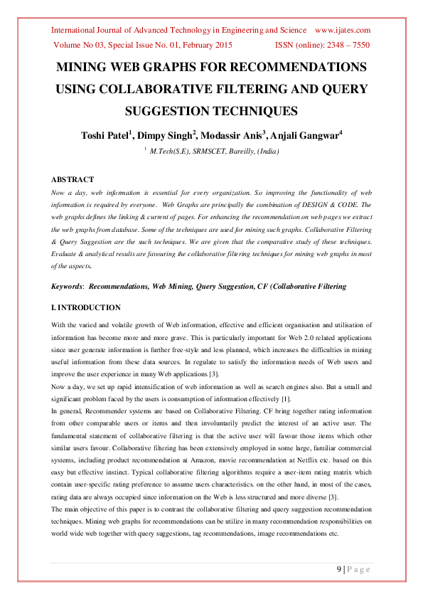 (PDF) Mining Web Graphs for Recommendations Using Collaborative Filtering and Query Suggestion ...