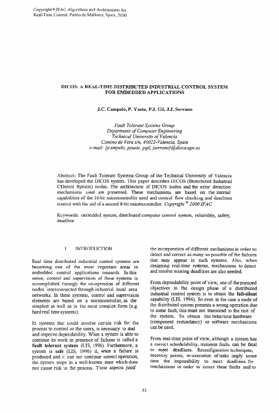 (PDF) DICOS: a real-time distributed industrial control system for embedded applications