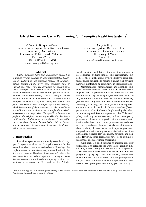 (PDF) Hybrid instruction cache partitioning for preemptive real-time systems