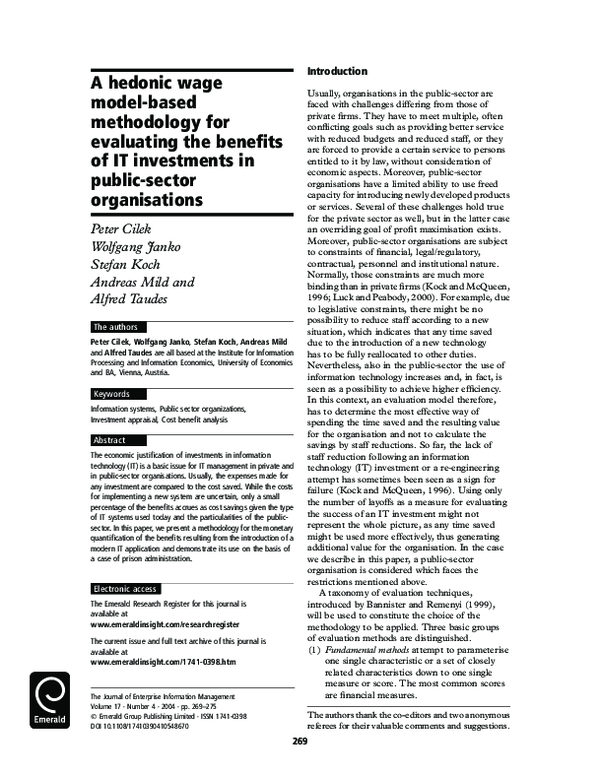 (PDF) A hedonic wage model‐based methodology for evaluating the ...