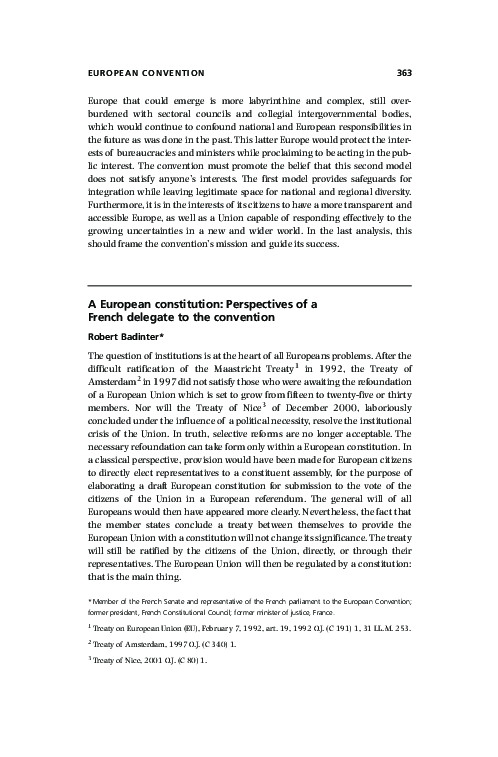 (PDF) A European constitution: Perspectives of a French delegate to the ...