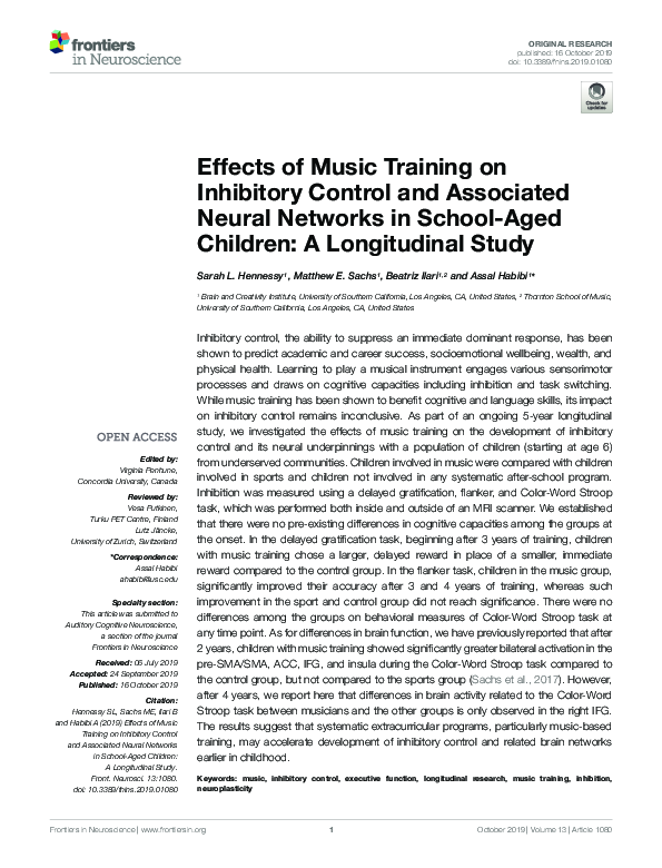 (PDF) Music Training Enhances Inhibitory Control in Kids