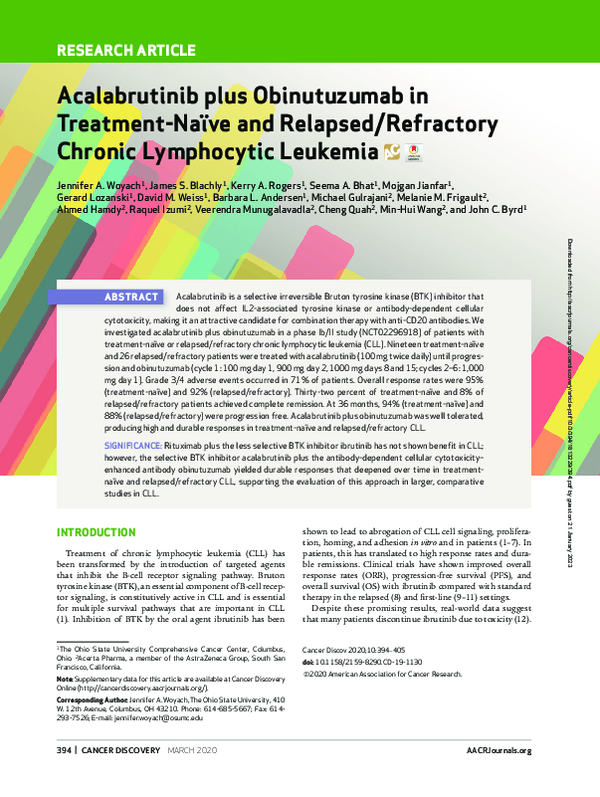 (PDF) Acalabrutinib plus Obinutuzumab in Treatment-Naïve and Relapsed ...