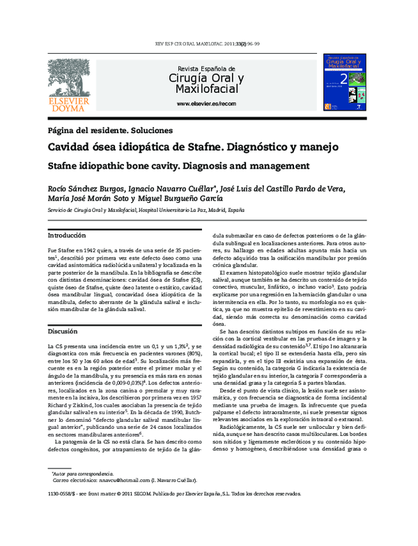 (PDF) Cavidad ósea idiopática de Stafne: Diagnóstico y manejo