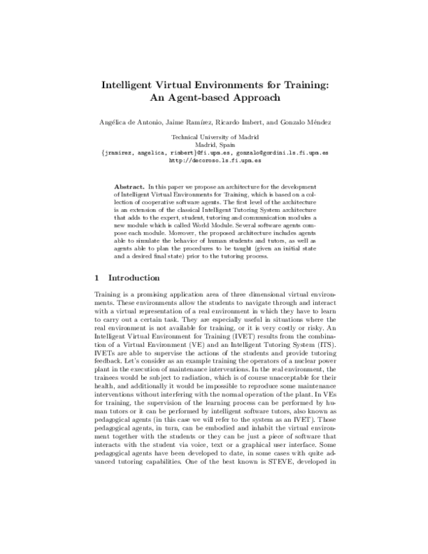 (PDF) Intelligent Virtual Environments for Training: An Agent-Based Approach
