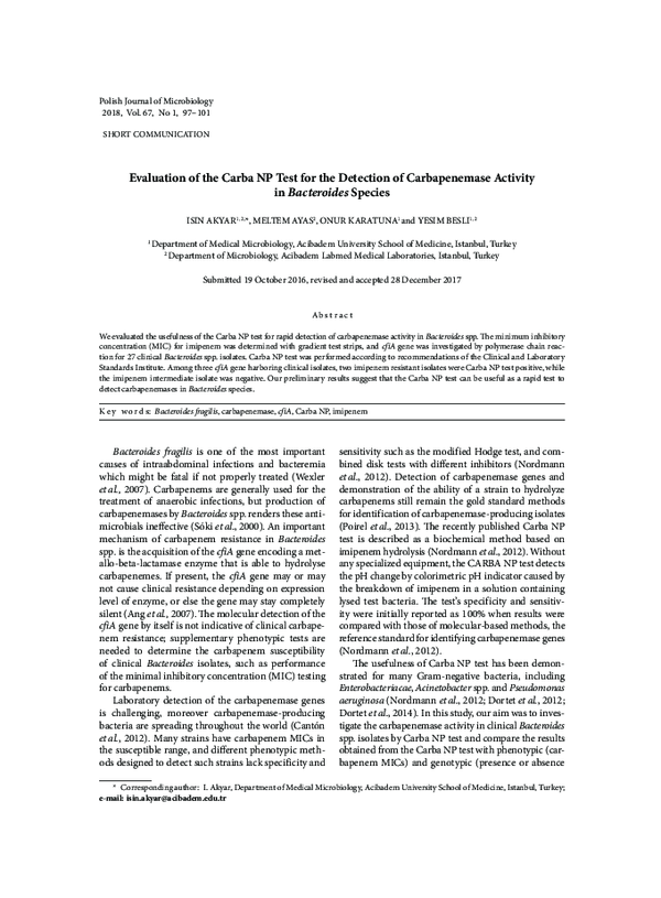 (PDF) Evaluation of the Carba NP Test for the Detection of ...