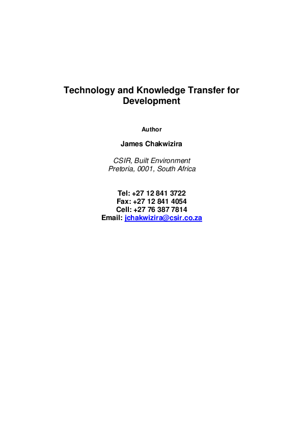 (PDF) Technology and knowledge transfer for development