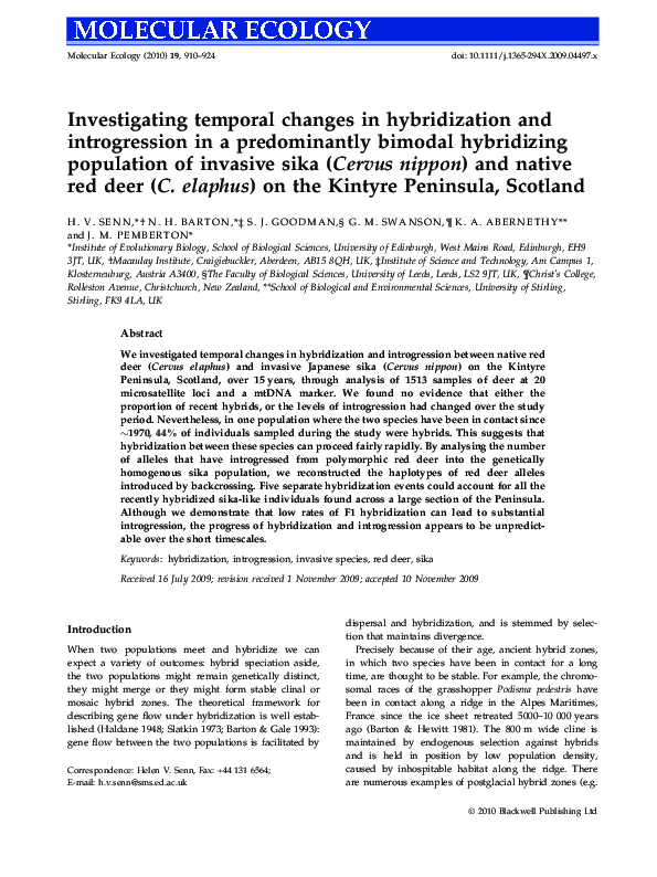 (PDF) Investigating temporal changes in hybridization and introgression ...