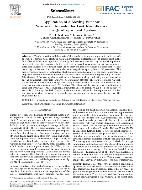 (PDF) Application of a Moving Window Parameter Estimator for Leak Identification in the ...