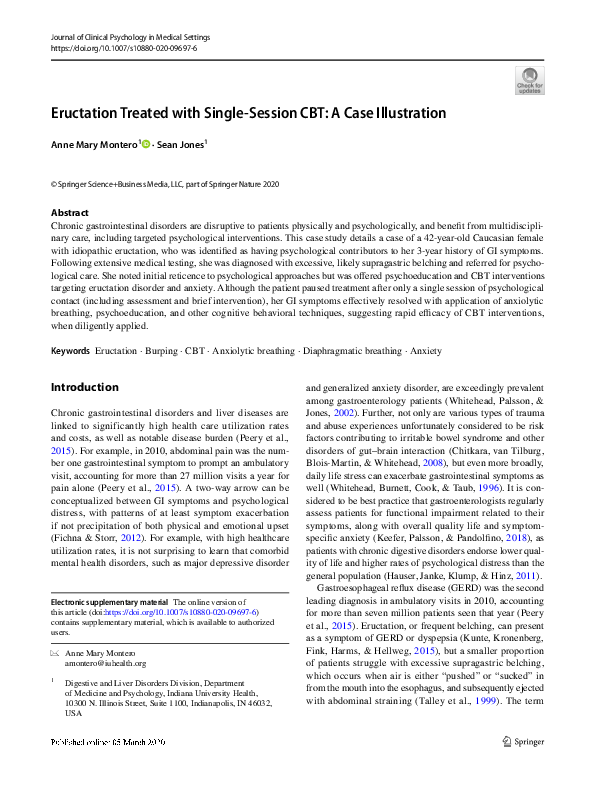 (PDF) Eructation Treated with Single-Session CBT: A Case Illustration