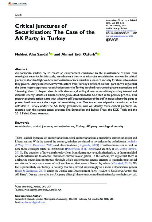 (PDF) Critical Junctures of Securitisation: The Case of the AK Party in ...