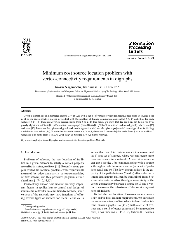 (PDF) Minimum cost source location problem with vertex-connectivity ... (PDF) Minimum cost source location problem with vertex-connectivity ...
