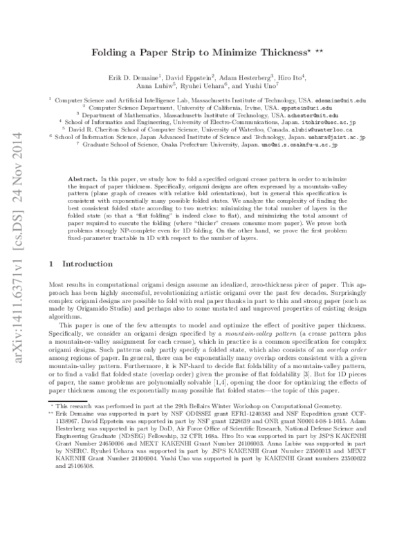 (PDF) Folding a Paper Strip to Minimize Thickness