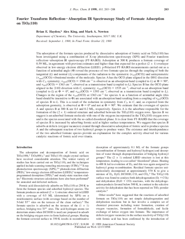 (PDF) Fourier Transform Reflection−Absorption IR Spectroscopy Study of Formate Adsorption on ...