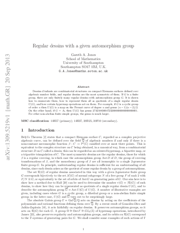 (PDF) Regular dessins with a given automorphism group