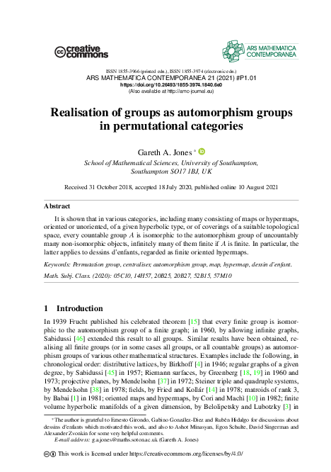 (PDF) Realisation of groups as automorphism groups in permutational categories