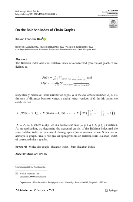 (PDF) On the Balaban Index of Chain Graphs