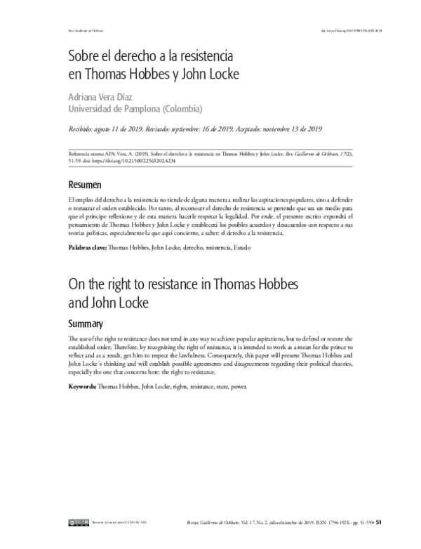 (PDF) Sobre el derecho a la resistencia según Thomas Hobbes y John Locke