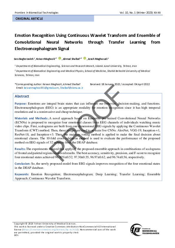Pdf Emotion Recognition Using Continuous Wavelet Transform And 8610