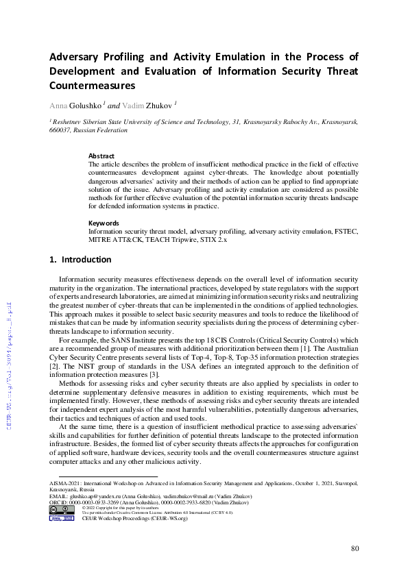 (PDF) Adversary Profiling and Activity Emulation in the Process of ...