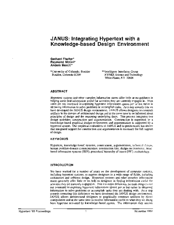 (PDF) JANUS: integrating hypertext with a knowledge-based design environment