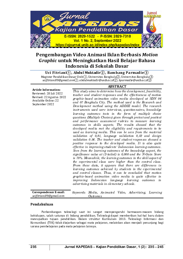 (PDF) Pengembangan Video Animasi Iklan Berbasis Motion Graphic untuk Meningkatkan Hasil Belajar ...