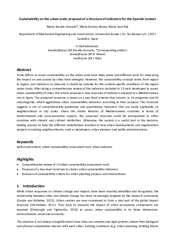 (PDF) Sustainability on the urban scale: Proposal of a structure of ...