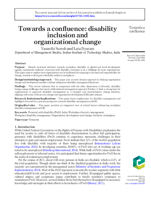 (PDF) Towards a confluence: disability inclusion and organizational change