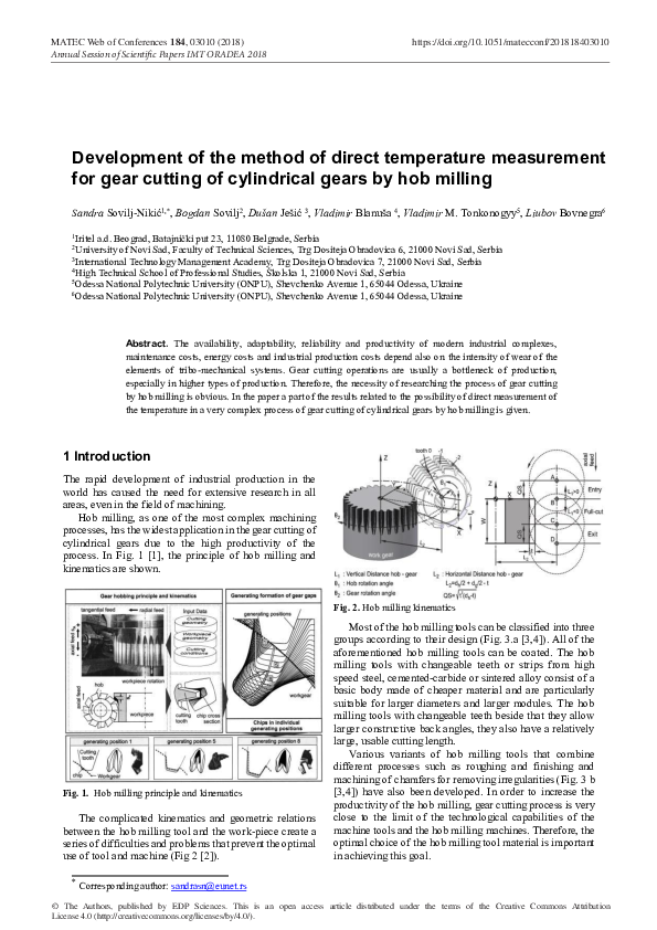 Pdf Development Of The Method Of Direct Temperature Measurement For Gear Cutting Of