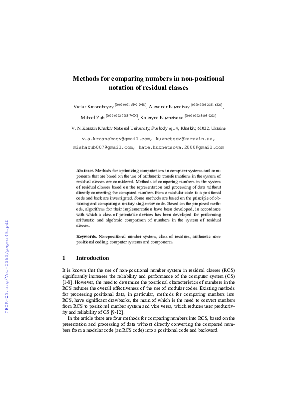 (PDF) Methods for Comparing Numbers in Non-Positional Notation of ...