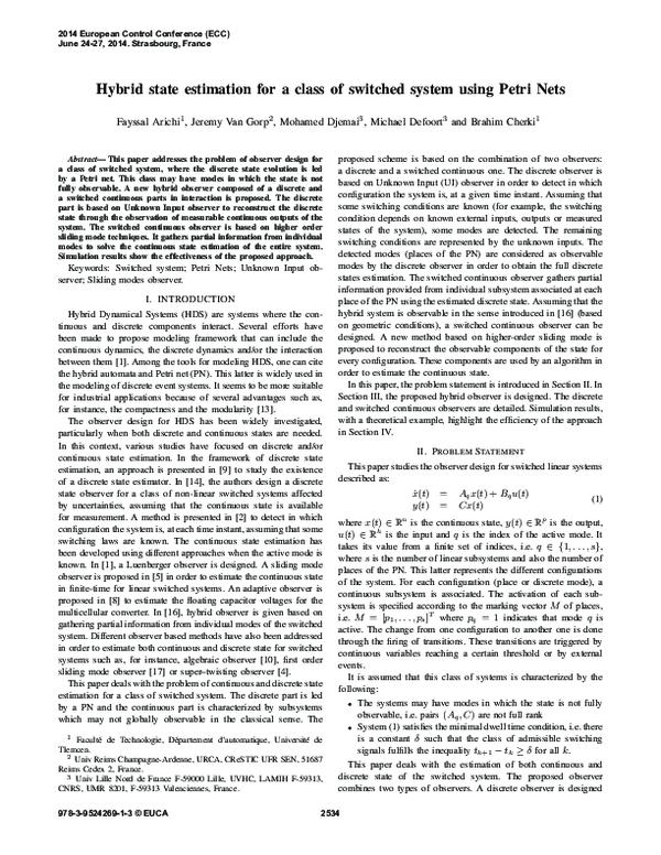 Pdf Hybrid State Estimation For A Class Of Switched System Using