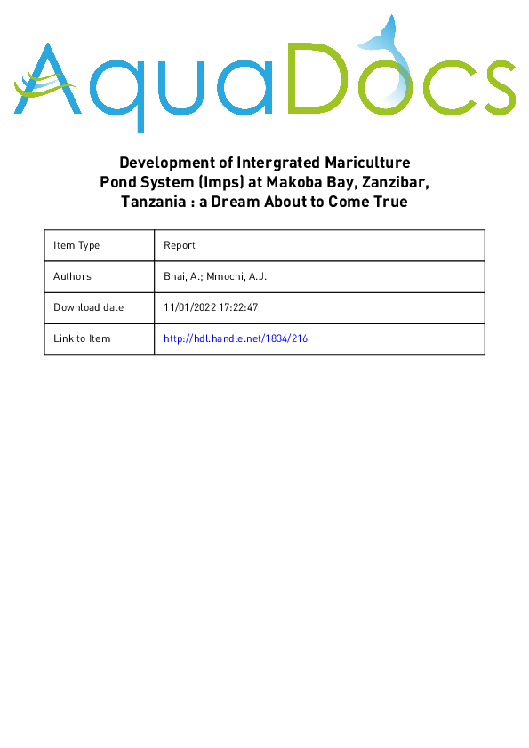 (PDF) Development of Intergrated Mariculture Pond System (Imps) at ...