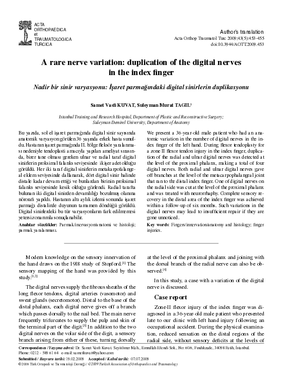 (PDF) A rare nerve variation: duplication of the digital nerves in the ...