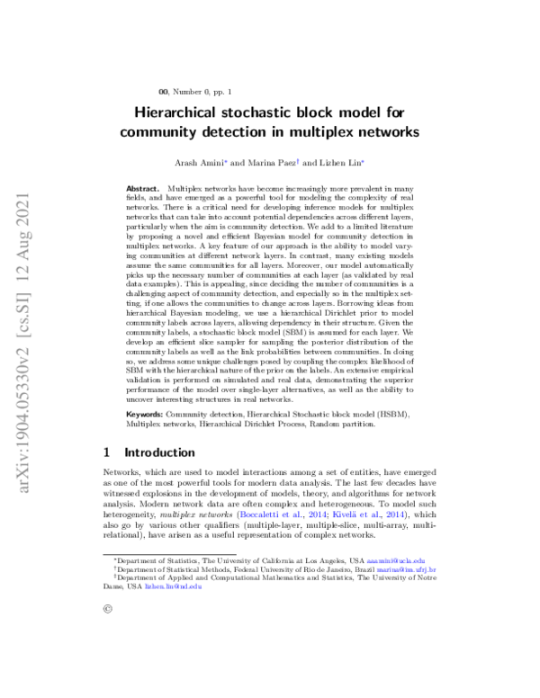 (PDF) Hierarchical Stochastic Block Model for Community Detection in Multiplex Networks