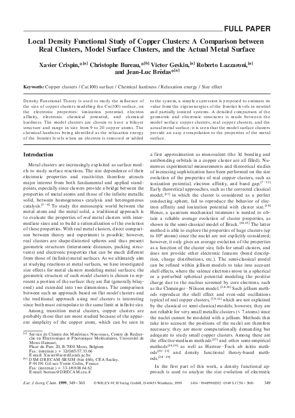 (PDF) Local Density Functional Study of Copper Clusters: A Comparison between Real Clusters ...