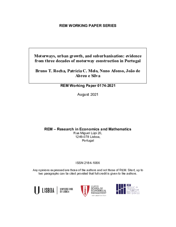 (PDF) REM WORKING PAPER SERIES Motorways, urban growth, and ...