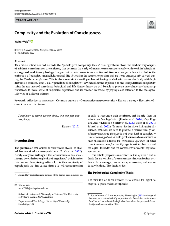 (PDF) Complexity and the Evolution of Consciousness