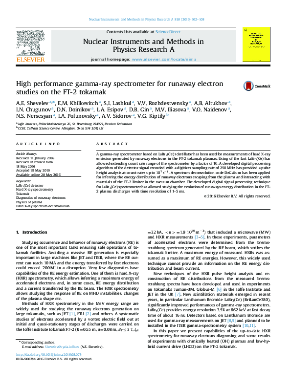 (PDF) High performance gamma-ray spectrometer for runaway electron ...