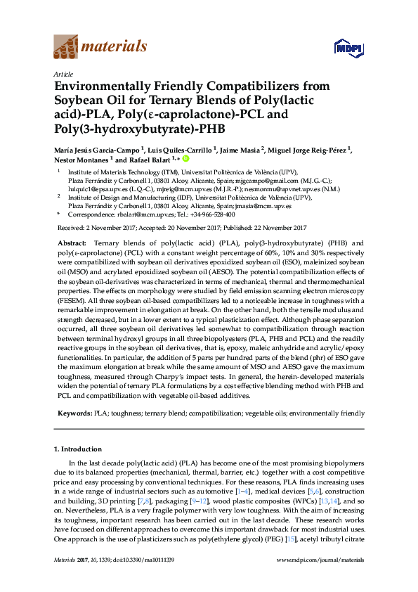 (PDF) Environmentally Friendly Compatibilizers from Soybean Oil for Ternary Blends of Poly ...