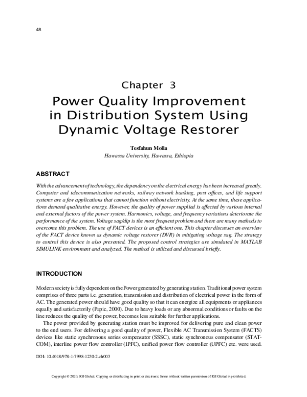 Pdf Power Quality Improvement In Distribution System Using Dynamic Voltage Restorer