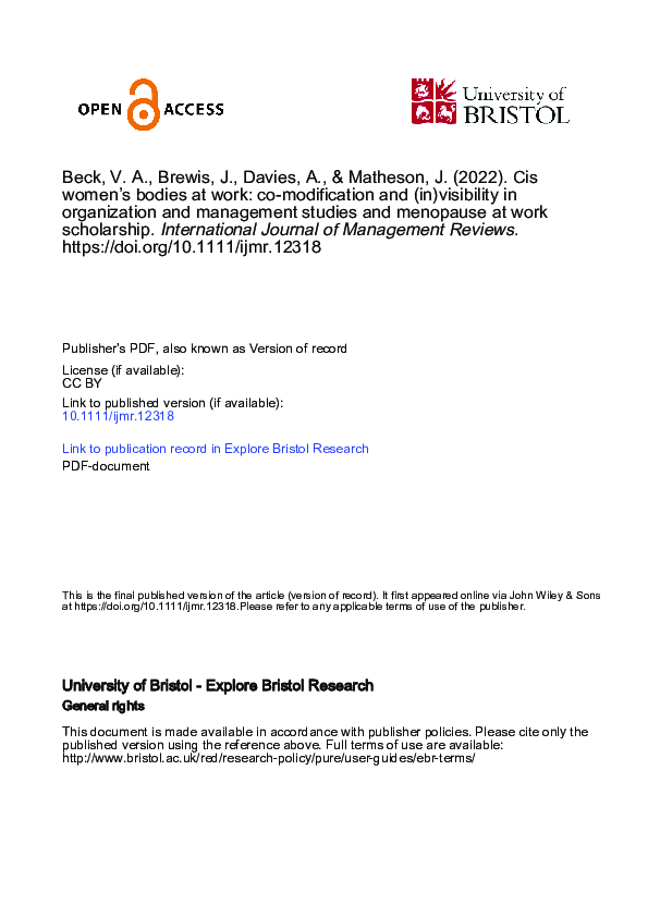 (PDF) Cis women's bodies at work: co‐modification and (in)visibility in ...