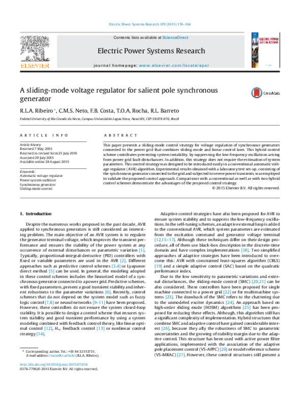 (PDF) A sliding-mode voltage regulator for salient pole synchronous generator