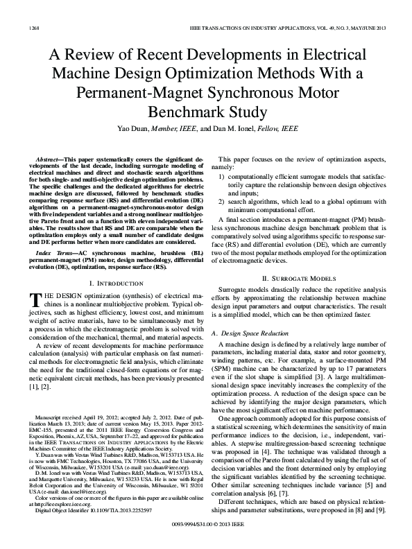 Pdf A Review Of Recent Developments In Electrical Machine Design Optimization Methods With A
