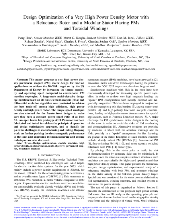 (PDF) Design Optimization of a Very High Power Density Motor with a Reluctance Rotor and a ...