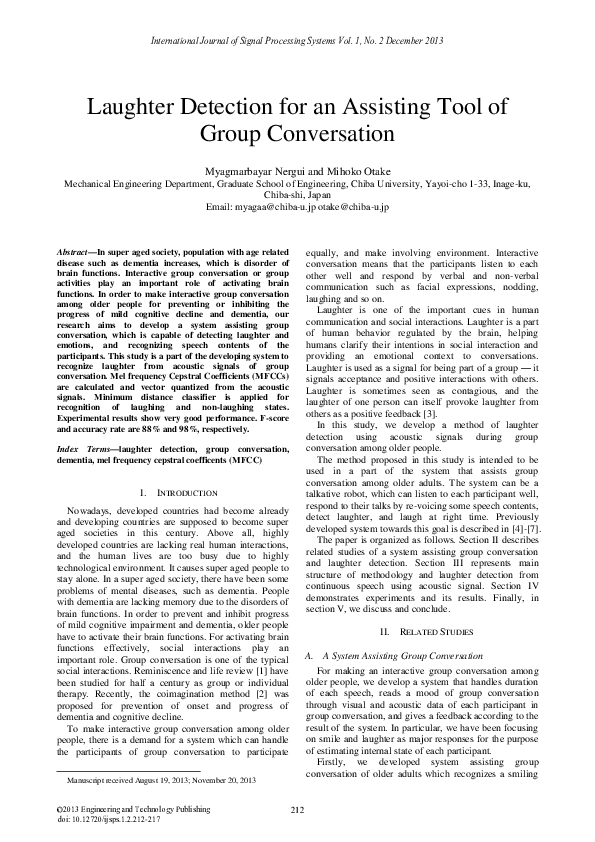 Laughter Detection for an Assisting Tool of Group Conversation