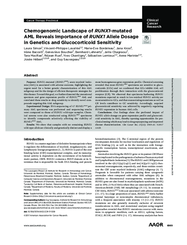 (PDF) Chemogenomic Landscape of RUNX1-mutated AML Reveals Importance of ...