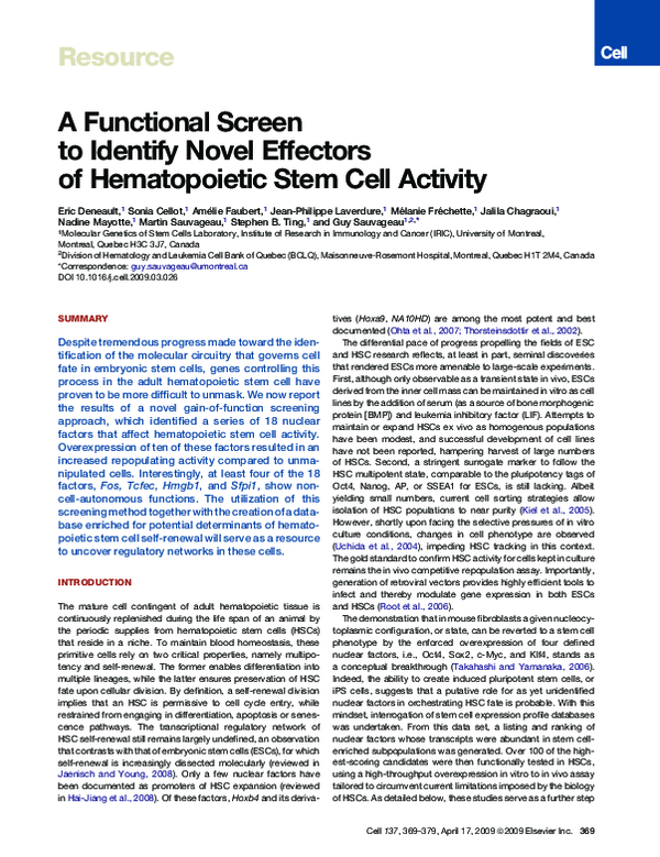 (PDF) A Functional Screen to Identify Novel Effectors of Hematopoietic ...