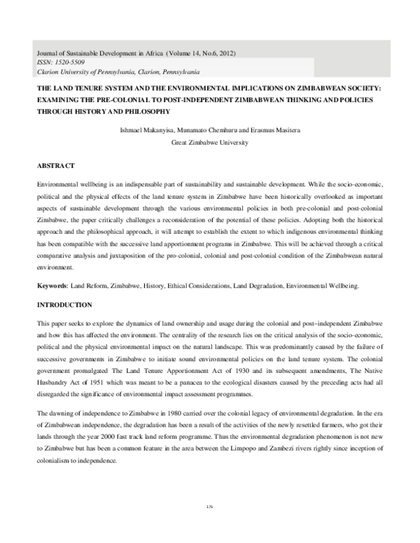 (PDF) The Land Tenure System and the Environmental Implications on ...