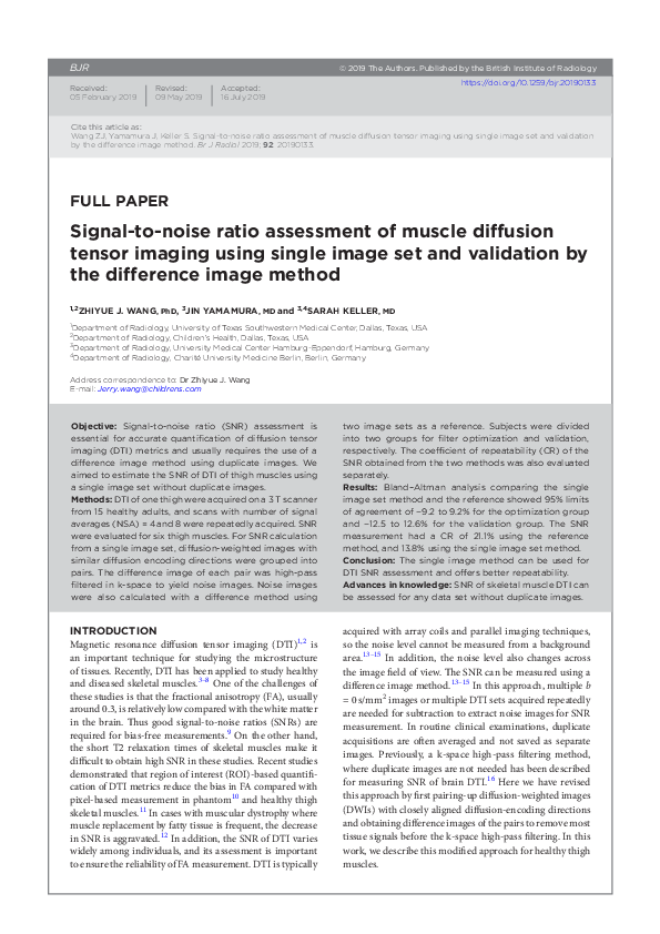 (PDF) Signal-to-Noise ratio assessment of muscle diffusion tensor imaging using single image set ...